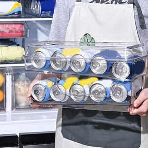 UPKOCH Soda Can Organizer Double- Layer Automatic Rolling Refrigerator Can Storage Bin Beverage Holder Pop Soda Can Dispenser with Lid for Fridge Freezer Kitchen Countertops Cabinets