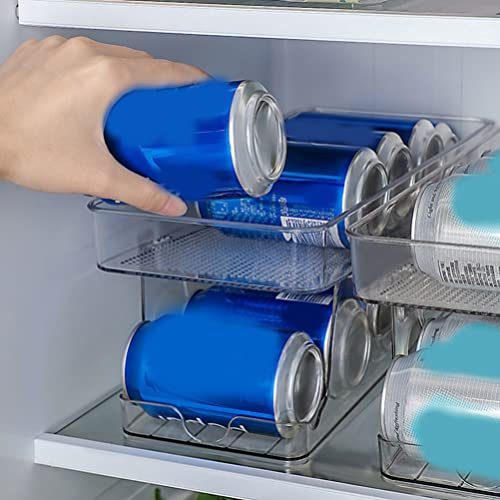 UPKOCH Soda Can Organizer Double- Layer Automatic Rolling Refrigerator Can Storage Bin Beverage Holder Pop Soda Can Dispenser with Lid for Fridge Freezer Kitchen Countertops Cabinets