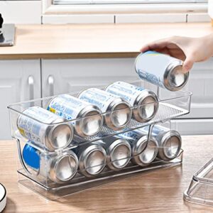 UPKOCH Soda Can Organizer Double- Layer Automatic Rolling Refrigerator Can Storage Bin Beverage Holder Pop Soda Can Dispenser with Lid for Fridge Freezer Kitchen Countertops Cabinets