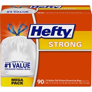 hefty strong tall kitchen trash bags, unscented, 13 gallon, 90 count