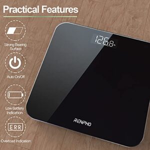 RENPHO Digital Bathroom Scale, Highly Accurate Body Weight Scale with Lighted LED Display, Round Corner Design, 400 lb, Black-Core 1S