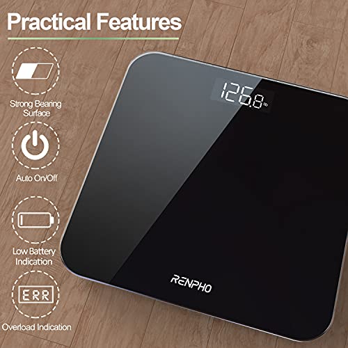 RENPHO Digital Bathroom Scale, Highly Accurate Body Weight Scale with Lighted LED Display, Round Corner Design, 400 lb, Black-Core 1S