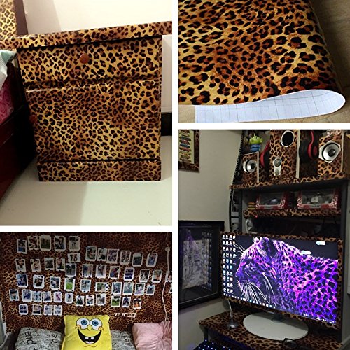 SimpleLife4U Sexy Leopard Print Self-Adhesive Shelf Drawer Liner Moisture Proof PVC Mat 45x300cm