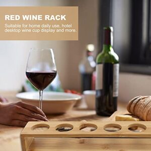 Cabilock Wine Cup Server Dish Wood Beer Flight Tray Bamboo Wine Glass Holder Modern Wooden Wine Rack Wine Cup Display Rack 6 Holes Wine Cup Server Dish Wood Paddle Serving Tray