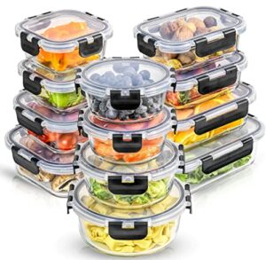 joyful by joyjolt 24pc borosilicate glass storage containers with lids. 12 airtight, freezer safe food storage containers, pantry kitchen storage containers, glass meal prep container for lunch