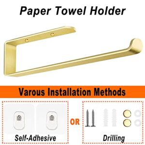 HCHANGEN Paper Towel Holder, Under Cabinet Paper Towel Holder Wall Mounted Stainless Steel Paper Towel Holder for Kitchen or Bathroom, Self Adhesive or Drilling (Gold)