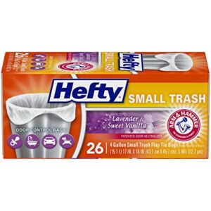 hefty small garbage bags, flap tie, lavender & sweet vanilla scent, 4 gallon, 26 count