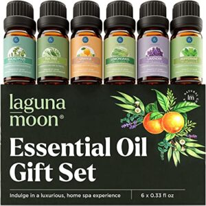 essential oils set – top 6 organic blends for diffusers, home care, candle making, fragrance, aromatherapy, humidifiers, gifts – peppermint, tea tree, lavender, eucalyptus, lemongrass, orange (10ml)