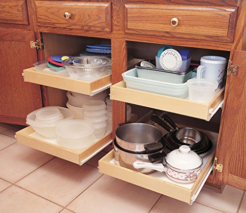 Sliding Pull-Out Shelf For Cabinets (Kitchen Replacement, Pantry Drawers, Cutlery Storage, etc.) 3 1/2" Tall - 21 3/4" Deep - Includes 3/4 Slides & Base Mounting - Clear Opening Width: (15")