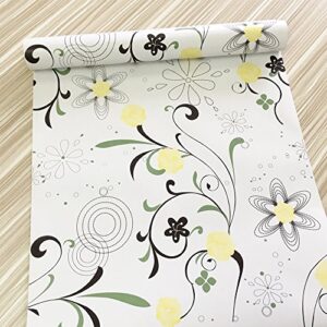 yifely yellow blooms furniture paper decorative shelf drawer liner self-adhesive storage locker decor 17.7 inch by 9.8 feet