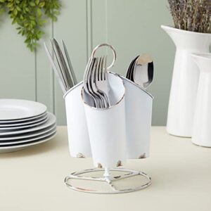 Rotating Kitchen Utensil Holder for Countertop with 3 Compartments, White Flatware Caddy (6 x 10 In)