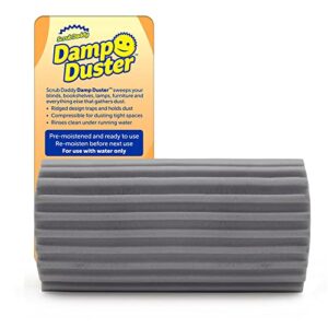 scrub daddy damp duster, magical dust cleaning sponge, duster for cleaning venetian & wooden blinds, vents, radiators, skirting boards, mirrors and cobwebs, traps dust, grey