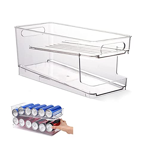 HOISUEN Soda Can Organizer for Refrigerator & Pantry, 2-tier Auto-Rolling Down Stackable Soda Can Dispenser for Storage SN001