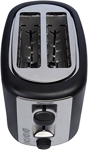 Amazon Basics 2 Slice, Extra-Wide Slot Toaster with 6 Shade Settings, Black