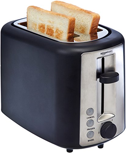 Amazon Basics 2 Slice, Extra-Wide Slot Toaster with 6 Shade Settings, Black