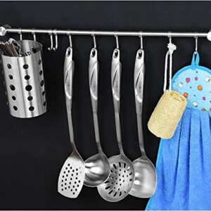 Pot Racks Kitchen sliding hook 20 inches, with 10 stainless steel cutlery racks, wall-mounted pot and lid kitchen racks, spoons, barbecue tools, cookware, towel racks