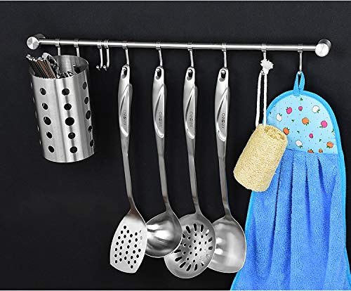 Pot Racks Kitchen sliding hook 20 inches, with 10 stainless steel cutlery racks, wall-mounted pot and lid kitchen racks, spoons, barbecue tools, cookware, towel racks