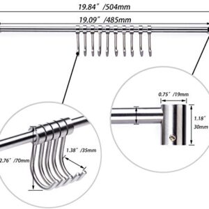 Pot Racks Kitchen sliding hook 20 inches, with 10 stainless steel cutlery racks, wall-mounted pot and lid kitchen racks, spoons, barbecue tools, cookware, towel racks