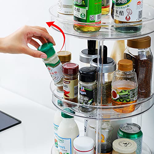 3 Tier Lazy Susan Organizer, Raised Edge Swivel Organizer for Spices, Condiments, Round Clear Turntable Organizer for Cabinets, Countertops, Bathroom, Refrigerator, Dining Room Organizer,9.5 Inches