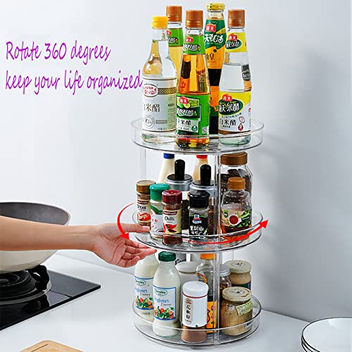 3 Tier Lazy Susan Organizer, Raised Edge Swivel Organizer for Spices, Condiments, Round Clear Turntable Organizer for Cabinets, Countertops, Bathroom, Refrigerator, Dining Room Organizer,9.5 Inches