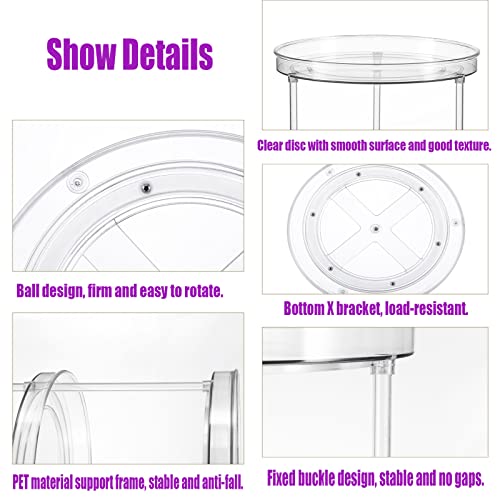 3 Tier Lazy Susan Organizer, Raised Edge Swivel Organizer for Spices, Condiments, Round Clear Turntable Organizer for Cabinets, Countertops, Bathroom, Refrigerator, Dining Room Organizer,9.5 Inches