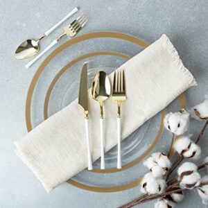 Infinity Modern Flatware Plastic Cutlery Combo Set 40 Count Luxury White & Gold Silverware Set, Service for 8