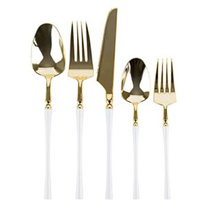 Infinity Modern Flatware Plastic Cutlery Combo Set 40 Count Luxury White & Gold Silverware Set, Service for 8