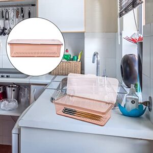 ifundom Flatware Tray Kitchen Drawer Organizer With Lid And Drainer- Kitchen Cutlery Tray and Utensil Storage Container with Cover- Dust- Proof Dinnerware Holder