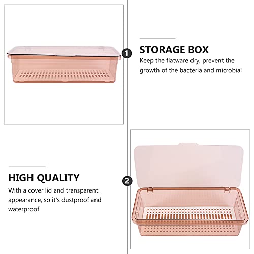 ifundom Flatware Tray Kitchen Drawer Organizer With Lid And Drainer- Kitchen Cutlery Tray and Utensil Storage Container with Cover- Dust- Proof Dinnerware Holder