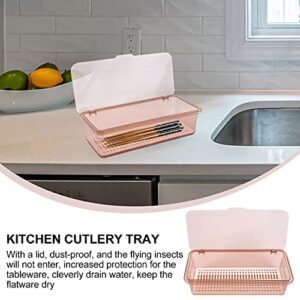 ifundom Flatware Tray Kitchen Drawer Organizer With Lid And Drainer- Kitchen Cutlery Tray and Utensil Storage Container with Cover- Dust- Proof Dinnerware Holder