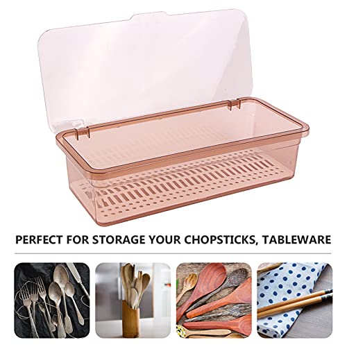 ifundom Flatware Tray Kitchen Drawer Organizer With Lid And Drainer- Kitchen Cutlery Tray and Utensil Storage Container with Cover- Dust- Proof Dinnerware Holder