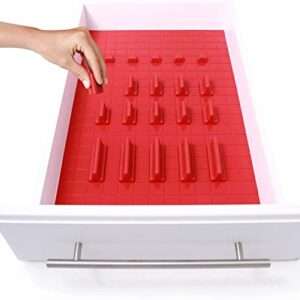 KMN Home DrawerDecor Customizable Organizer, Drawer and Shelf Cabinet Liners, Non-Slip and Easy Clean, Deluxe Starter Kit, 21 Piece - Red