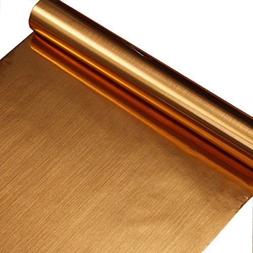 F&U Brushed Metal Look Contact Paper Film Vinyl Self Adhesive Backing Waterproof Metallic Gloss Shelf Liner Peel and Stick Wall Decal for Covering Counter Top Kitchen Cabinet (24 X 78.7 inch, Gold)