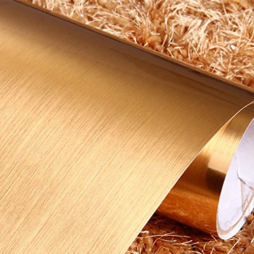 F&U Brushed Metal Look Contact Paper Film Vinyl Self Adhesive Backing Waterproof Metallic Gloss Shelf Liner Peel and Stick Wall Decal for Covering Counter Top Kitchen Cabinet (24 X 78.7 inch, Gold)