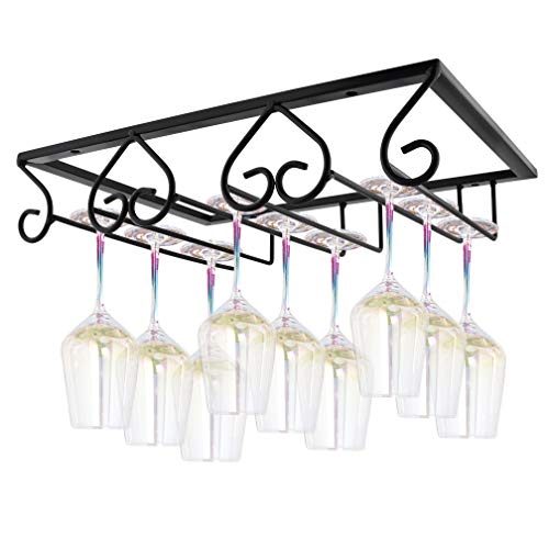 MOCOUM Wine Glasses Rack Under Cabinet Stemware Rack, Wine Glass Hanger Rack Wire Wine Glass Holder Storage Hanger for Cabinet Kitchen Bar (Black, 3 Rows 2 Pack)