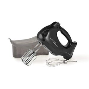 hamilton beach 6-speed electric hand mixer with snap-on case, beaters, whisk, black (62692)