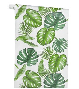 self adhesive green palm leaf shelf liner contact paper decorative peel and stick tropical wallpaper cabinets dresser drawer table walls furniture sticker 17.5x117 inches