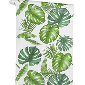 Self Adhesive Green Palm Leaf Shelf Liner Contact Paper Decorative Peel and Stick Tropical Wallpaper Cabinets Dresser Drawer Table Walls Furniture Sticker 17.5X117 Inches