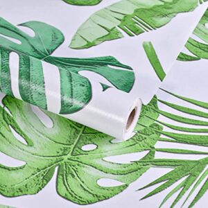 Self Adhesive Green Palm Leaf Shelf Liner Contact Paper Decorative Peel and Stick Tropical Wallpaper Cabinets Dresser Drawer Table Walls Furniture Sticker 17.5X117 Inches