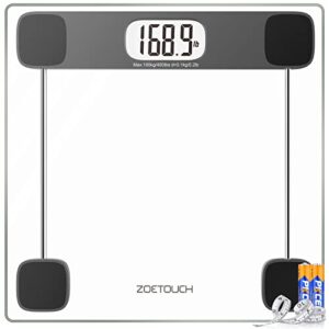 ZOETOUCH Scale for Body Weight Digital Bathroom Scale Weighing Scale Bath Scale, LCD Display Batteries and Tape Measure Included, 400lbs