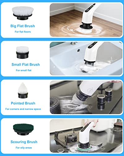 Electric Spin Scrubber, Leebein 2022 New Cordless Cleaning Brush with 8 Replaceable Drill Brush Heads, Tub and Floor Tile 360 Power Scrubber Mop with 54 Inch Adjustable Handle for Bathroom Kitchen Car