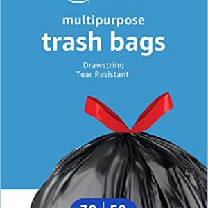 Amazon Basics Multipurpose Drawstring Trash Bags, 30 Gallon, 50 Count (Previously Solimo)