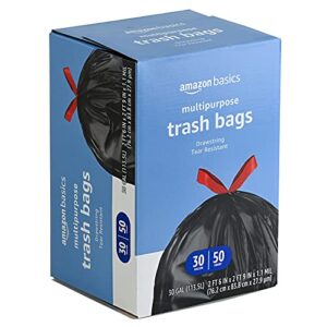 Amazon Basics Multipurpose Drawstring Trash Bags, 30 Gallon, 50 Count (Previously Solimo)