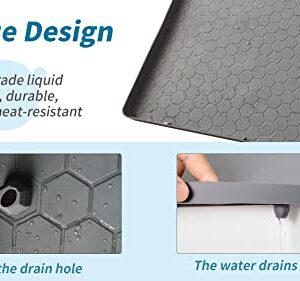 Under Sink Mats for Kitchen Waterproof 34"x 22", Under Kitchen Sink Mat Drip Tray Protector Liner Flexible Silicone with Drain Hole for Kitchen Bathroom Cabinet Gray