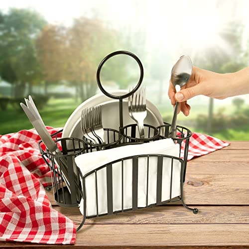 Home Intuition Picnic Caddy - Silverware Caddy Utensil Holder for Party - Plate and Utensil Caddy for Parties - Cutlery and Flatware Holder for Outdoor Table, Camping, BBQ, Countertop