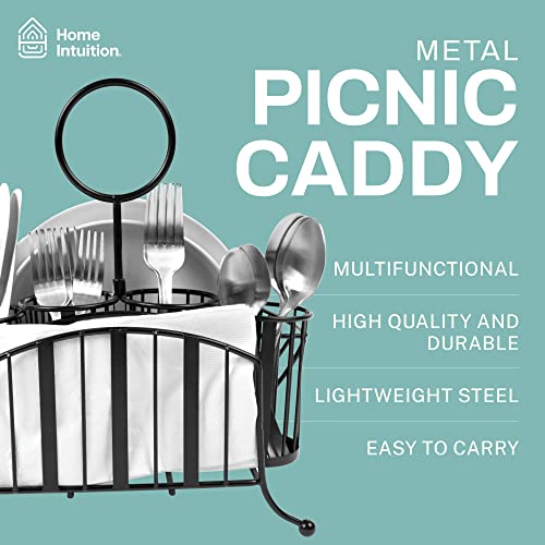 Home Intuition Picnic Caddy - Silverware Caddy Utensil Holder for Party - Plate and Utensil Caddy for Parties - Cutlery and Flatware Holder for Outdoor Table, Camping, BBQ, Countertop