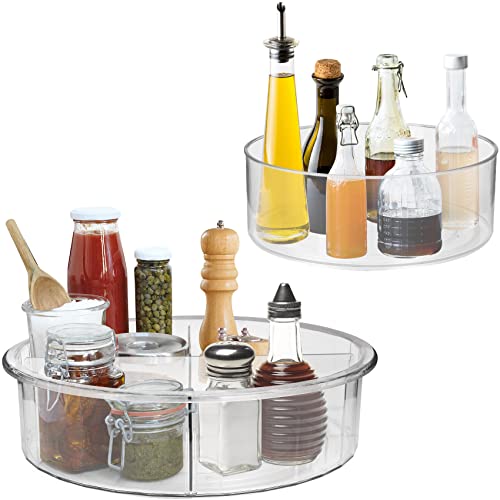 Lazy Susan Oragnizer,2 Pack Turntable Organizer,Fridge Organization,Non-Skid Spice Rack Organizer, Fruit Container, 360 Rotating Storage Container for Home Kitchen,Countertop,Cabinet,Fridge