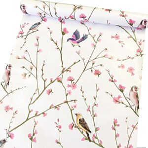 hdsticker peel stick rustic floral and birds wallpaper self birds shelf liner contact paper for cabinets dresser drawer walls furniture decal removable 17.7x117 inches pink 17.7 x117