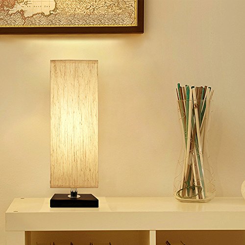 aooshine Small Table Lamp for Bedroom - Bedside Lamps for Nightstand, Minimalist Solid Wood Night Stand Light Lamp with Square Fabric Shade, Desk Reading Lamp for Kids Room Living Room Office Dorm