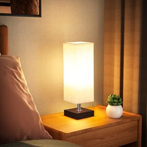 aooshine Small Table Lamp for Bedroom - Bedside Lamps for Nightstand, Minimalist Solid Wood Night Stand Light Lamp with Square Fabric Shade, Desk Reading Lamp for Kids Room Living Room Office Dorm